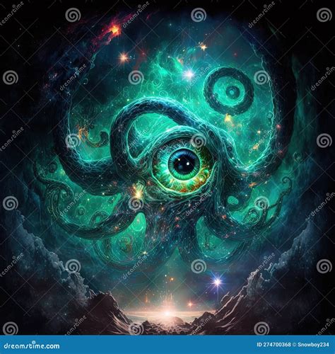 Illustration Of Galaxy And Space With Monsters For Hp Lovecraft