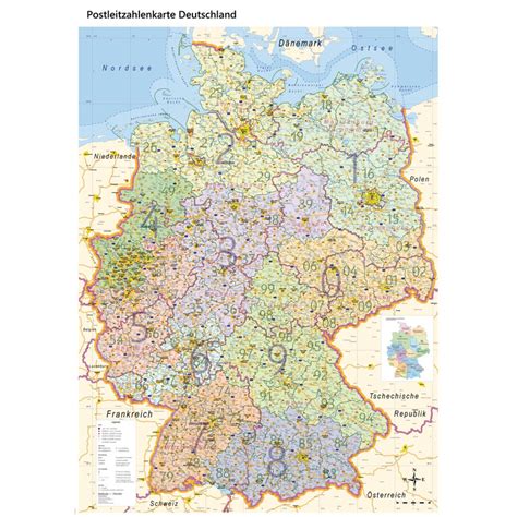 Geometro Map Deutschland Politisch Mit Postleitzahlen Plz Xl X Cm