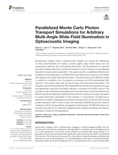 Pdf Parallelized Monte Carlo Photon Transport Simulations For