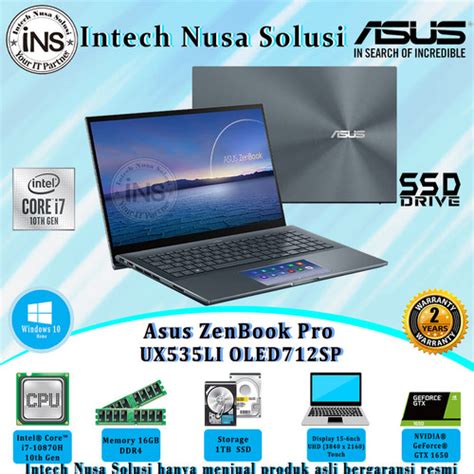 Jual Asus Zenbook Pro I H Gb Tb Ssd Vga Win Pro Ohs Yr Jakarta Pusat Intech