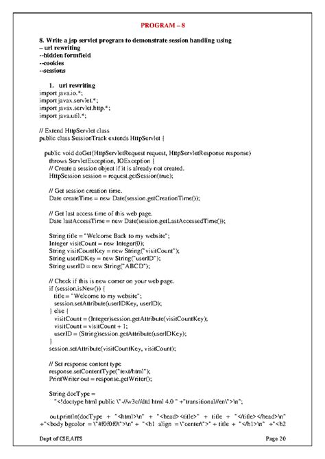 20 22 Session Handling Dept Of Cseaits Page 20 Program 8 Write A