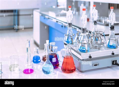 Glass Flask In Chemical Science Education Laboratory With Molecular