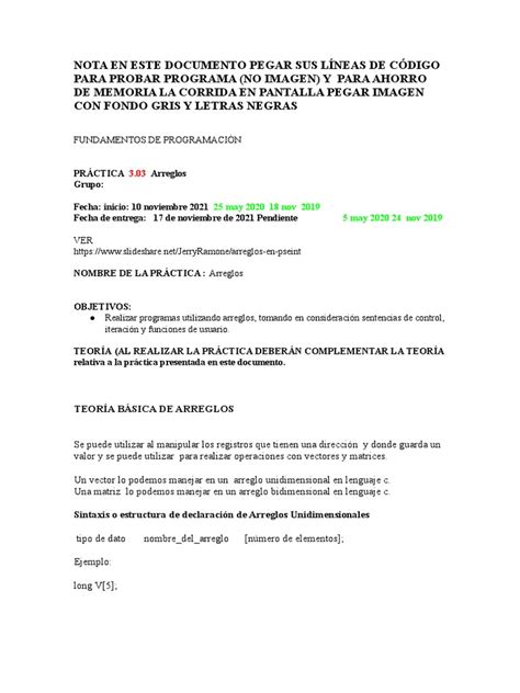 Práctica De Arreglos Pdf Estructura De Datos De Matriz Matriz Matemáticas