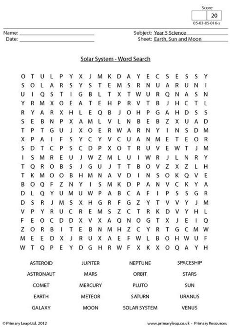SOPA DE LETRAS SOBRE EL SISTEMA SOLAR EN INGLÉS Descubra o mundo das