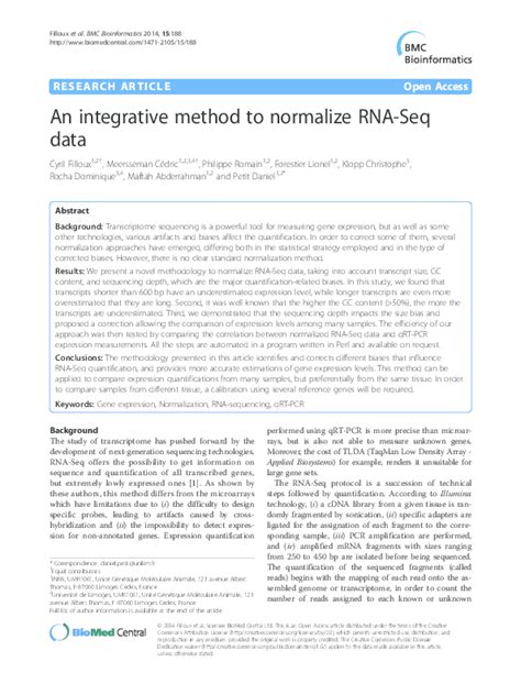 Pdf An Integrative Method To Normalize Rna Seq Data