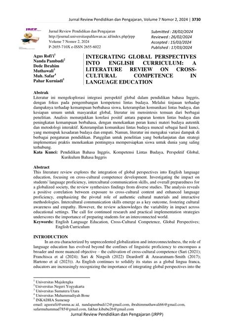 Pdf Integrating Global Perspectives Into English Curriculum A Literature Review On Cross