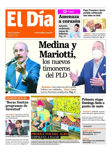 Portada Periódico El Día Lunes 08 De Marzo 2021 Dominicanado