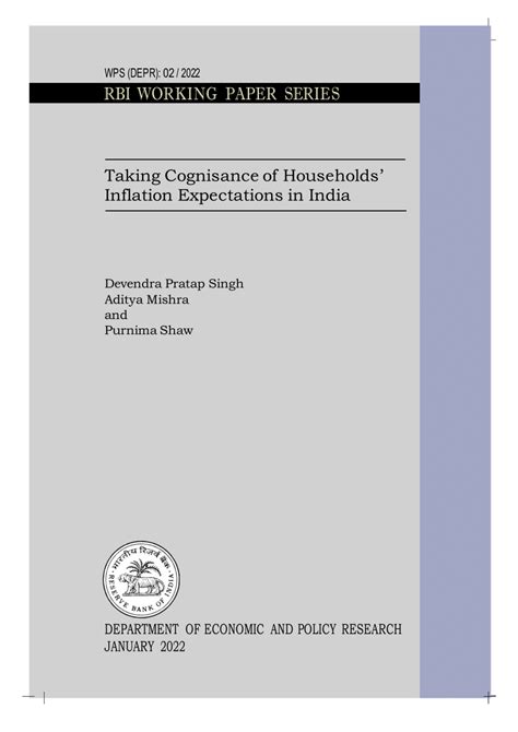 Pdf Taking Cognisance Of Households Inflation Expectations In India