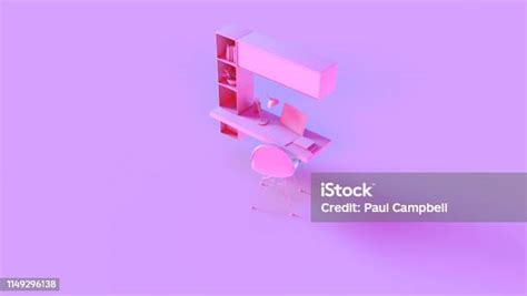 노트북 램프와 함께 부동 책장과 책상 핑크 현대 간단한 홈 오피스 설정 책 가냘픈에 대한 스톡 사진 및 기타 이미지 가냘픈 개념 개념과 주제 Istock