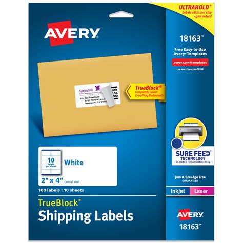 Shipping Labels With Sure Feed® 2 X 4 White 18163 Avery