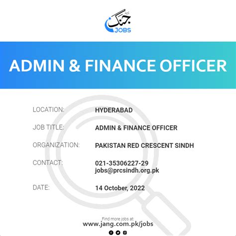 Admin And Finance Officer Job Pakistan Red Crescent Sindh Jobs In
