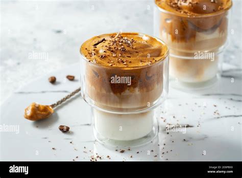 Dalgona Coffee Iced Fluffy Creamy Whipped Trend Drink With Coffee Foam