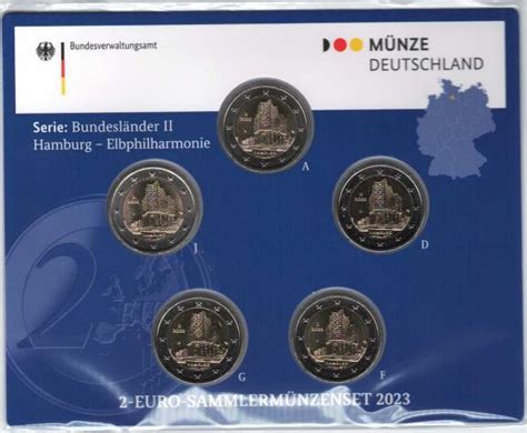 Deutschland BRD Germany 5 x 2 Euro 2023 A J Gedenkmünzen Set