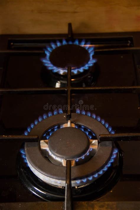 Combustion Of Natural Gas In The Burner On A Dark Background Stock