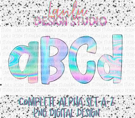 Iridescent Holographic Alpha Alphabet Clipart Instant Download
