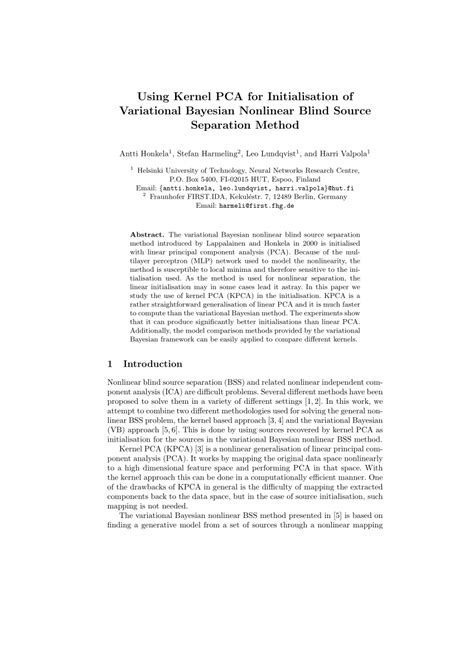 Pdf Using Kernel Pca For Initialisation Of Variational Bayesian