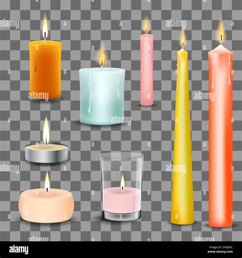 Candles Realistic 3d Set Isolated On Transparent Background Vector