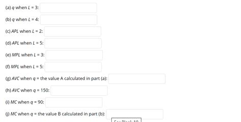 Solved Labor L Output 9 Apl Mpl Tvc Avc Mc 0 0 0 1 50