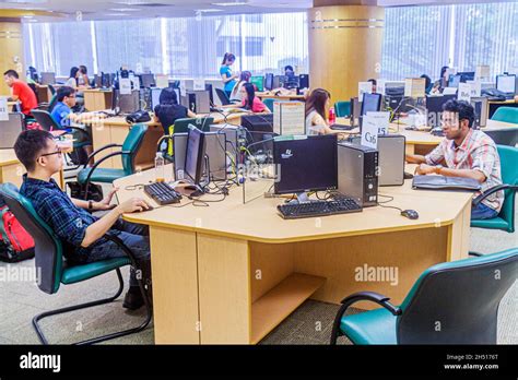 Asian Male Female Computer Stations Interior Inside Teens Teenagers Hi