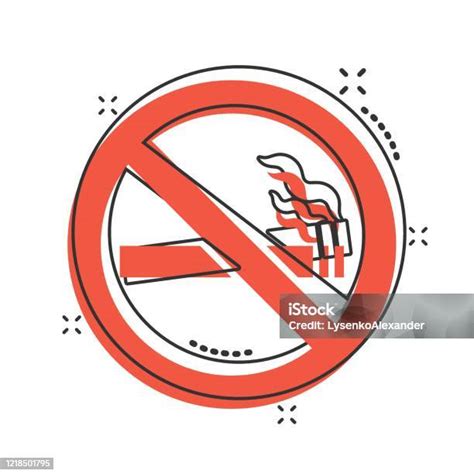 漫畫風格的無吸煙標誌圖示白色隔離背景上的香煙卡通向量插圖尼古丁飛濺效應商業理念向量圖形及更多上癮圖片 上癮 不健康飲食 休息中