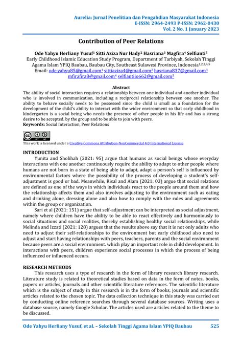 Pdf Contribution Of Peer Relations