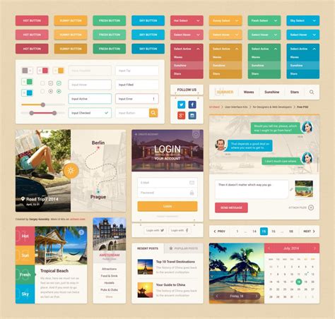 Colorful Travel Ui Kit Free Psd Download Psd