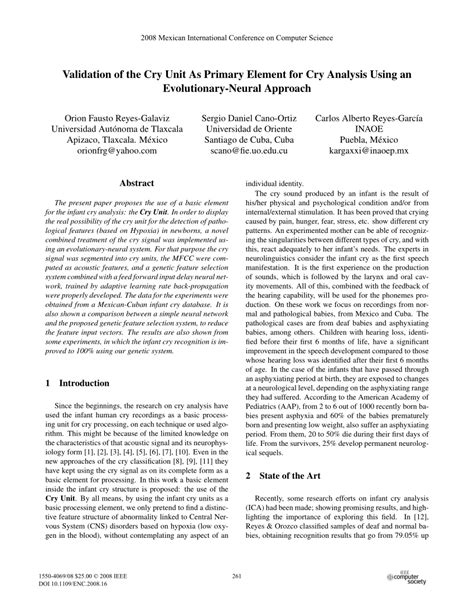 Pdf Validation Of The Cry Unit As Primary Element For Cry Analysis Using An Evolutionary