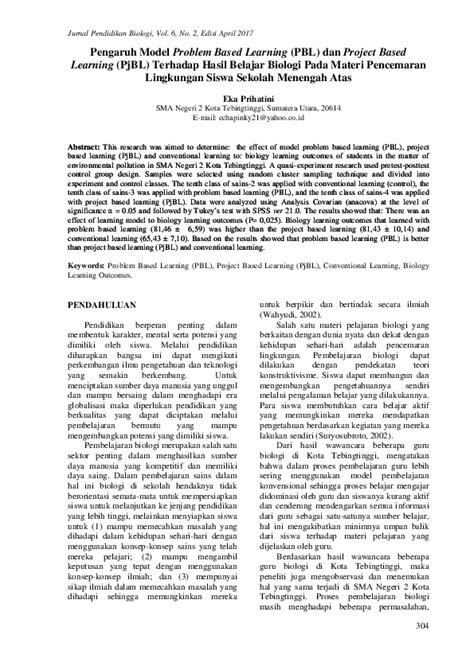 Pdf Pengaruh Model Problem Based Learning Pbl Dan Project Based