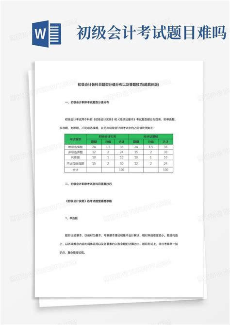 2022年初级会计职称考试题型分值分布及答题技巧Word模板下载 编号laxomaag 熊猫办公