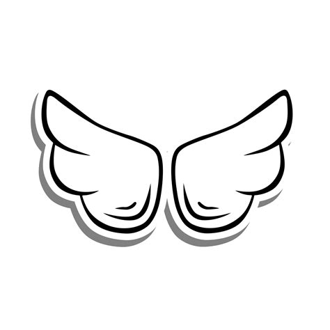Outline Cute Wings On White Silhouette And Gray Shadow Vector Illustration For Decoration Or
