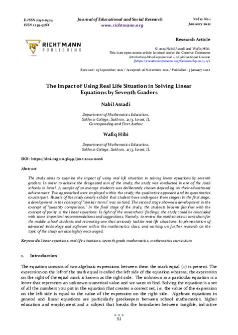 pdf the impact of using real life situation in solving linear