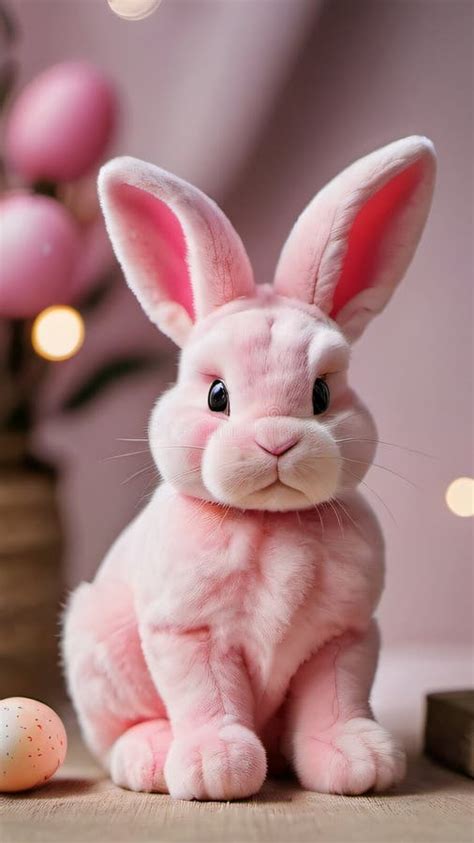 Photo Of Easter Pink Bunny Generative Ai Stock Illustration
