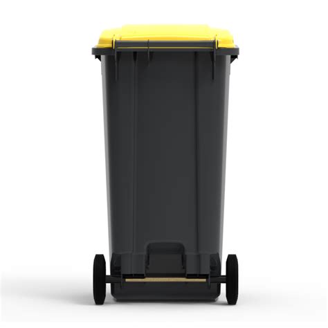 Bac Poubelle à Déchets 2 Roues 360 Litres Gris Couvercle Jaune