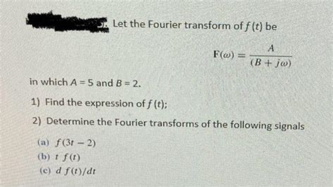 Solved Let the Fourier transform of f t be F ω B jω A in Chegg com