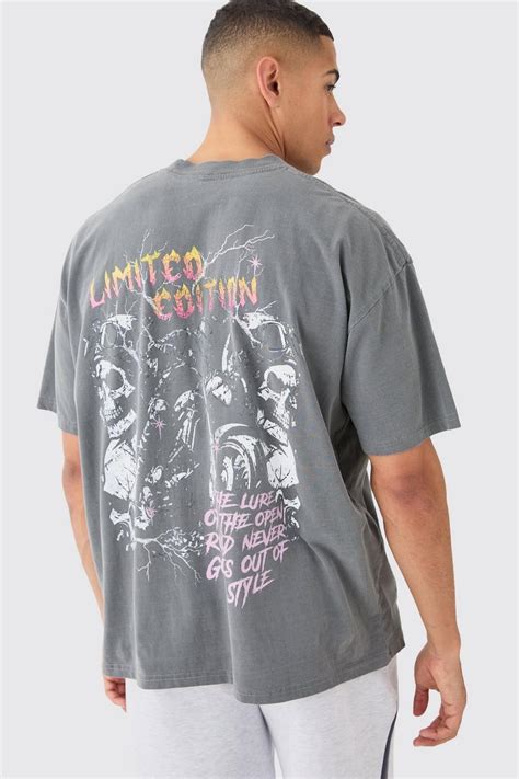 Oversized Overdyed Skull Graphic T Shirt