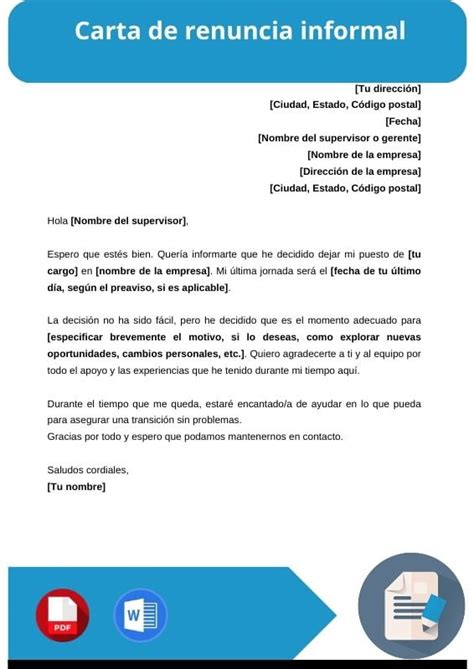 Carta De Renuncia Informal Word PDF