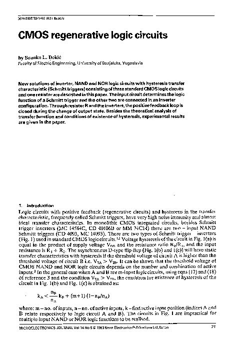 pdf cmos regenerative logic circuits branko dokic