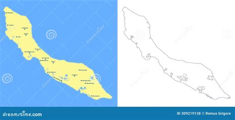 Curacao Island Map Cdr Format Vector Illustration