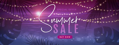 열대 지방의 나뭇잎과 빛의 끈이있는 여름 큰 판매 포스터 여름 파티 배경 벡터 일러스트 레이 션 Publicity Event에 대한 스톡 벡터 아트 및 기타 이미지 Istock