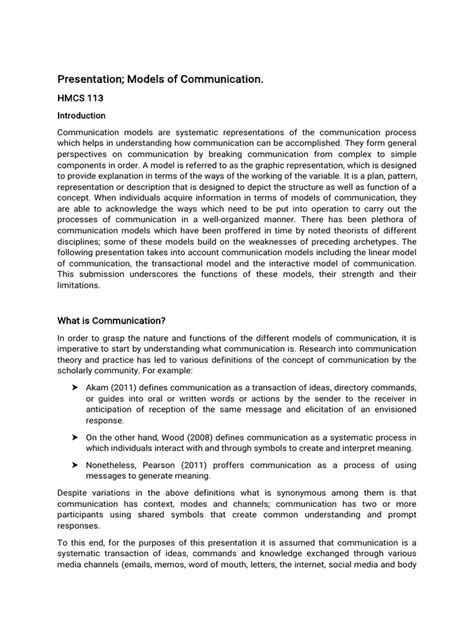 Models Of Communication Pdf Communication Scientific Theories