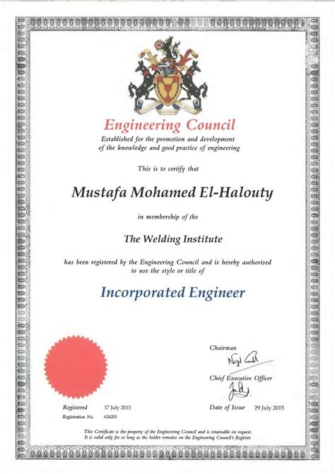 Engineering Council Incorporated Engineer Certificate