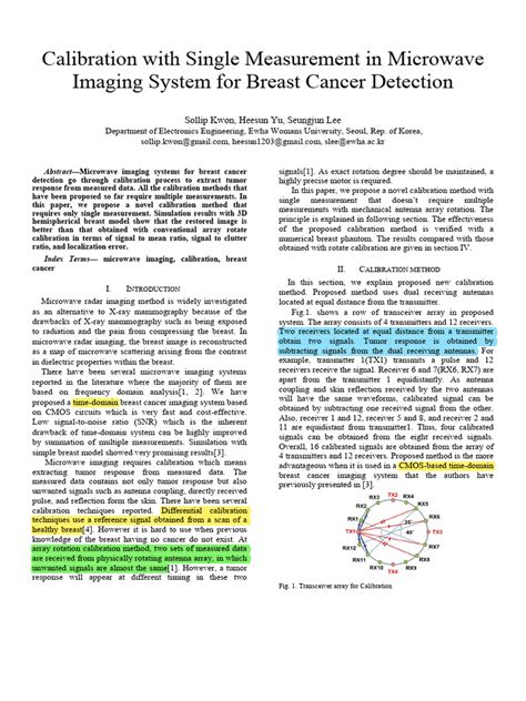 Calibration With Single Measurement In Microwave Imaging System For Breast Cancer Detection