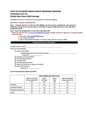 Fillable Online Ben Omb Delaware Verification Form For DSS Coverage Fax