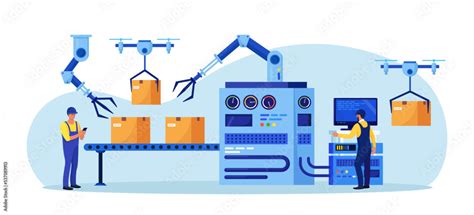 Efficient Smart Factory With Workers Robotic Arm Assembly Lines Manufacturing Process