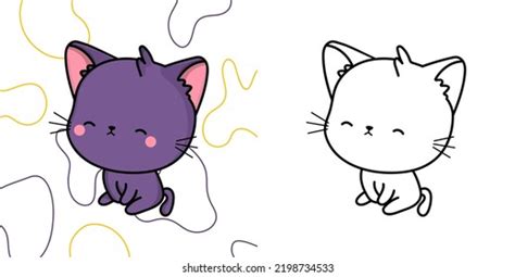 Kawaii Clipart Cat Illustration Coloring Page Stock Vector Royalty