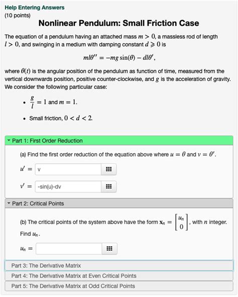Solved Help Entering Answers Points Nonlinear Pendulum Chegg
