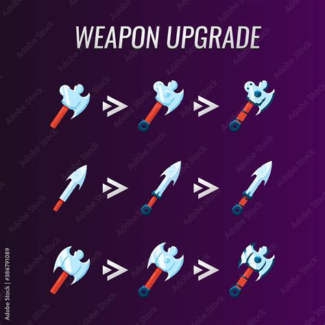 Collection set of gui weapon upgrade for game ui asset elements vector illustration เวกเตอร