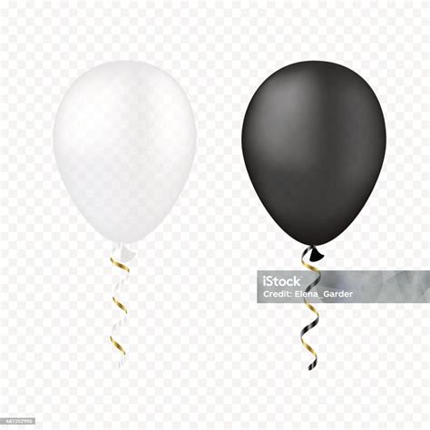 투명 한 배경 벡터 흰색과 검은색 풍선 3d 현실 해피 홀리데이 공기 헬륨 풍선 비행 3차원 형태에 대한 스톡 벡터 아트 및 기타 이미지 3차원 형태 검은색 고무