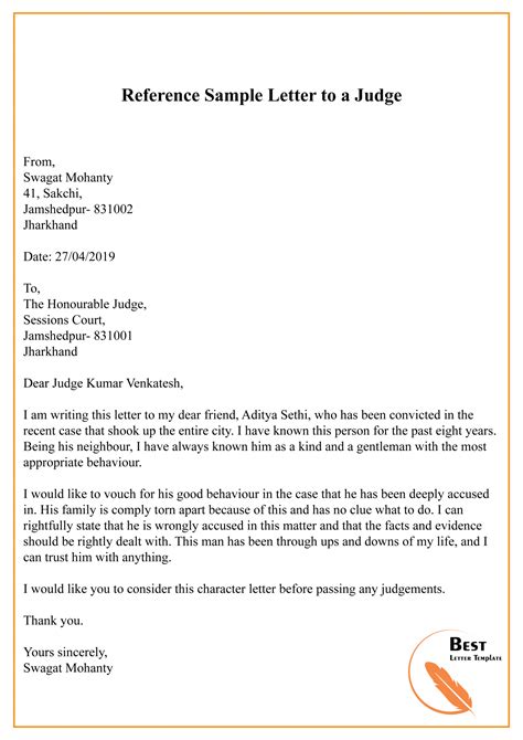 Character Reference Letter To Judge Format Sample And Example Letter