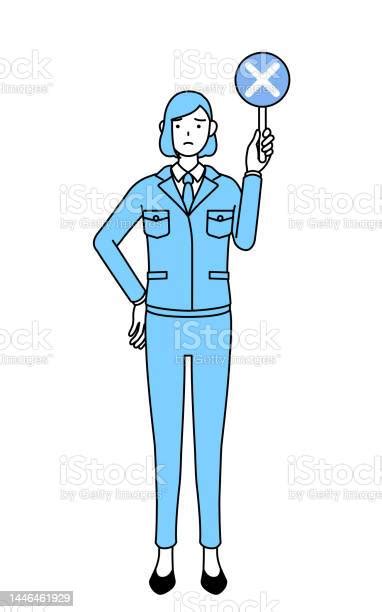 작업복을 입은 여성이 오답을 나타내는 막대를 들고 있는 간단한 선 그리기 그림 It 지원에 대한 스톡 벡터 아트 및 기타 이미지 It 지원 개발 건설 산업 Istock